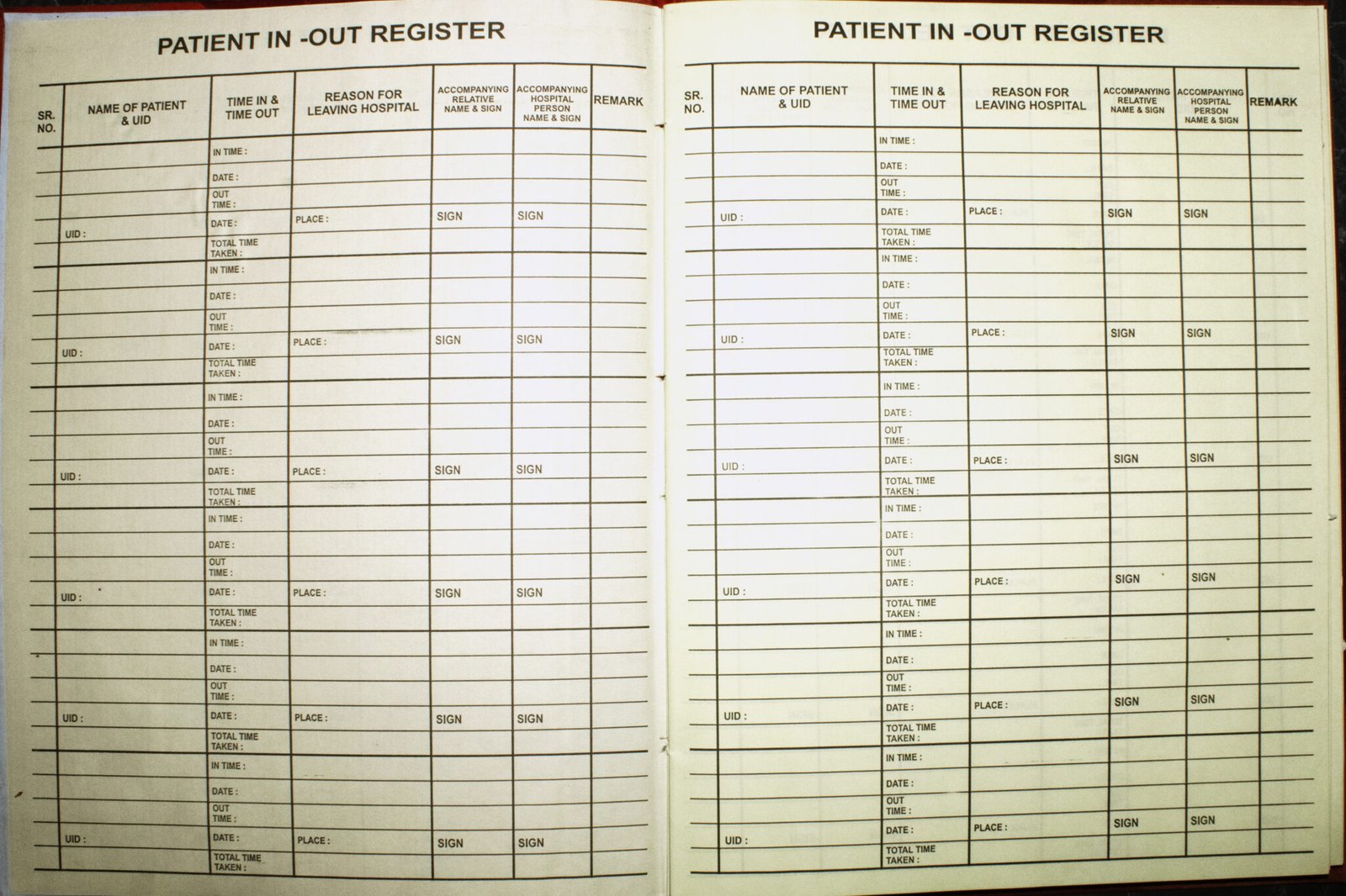 Patient in & Out Register Legal size NABH Format (100 Pages) - SHRI ...