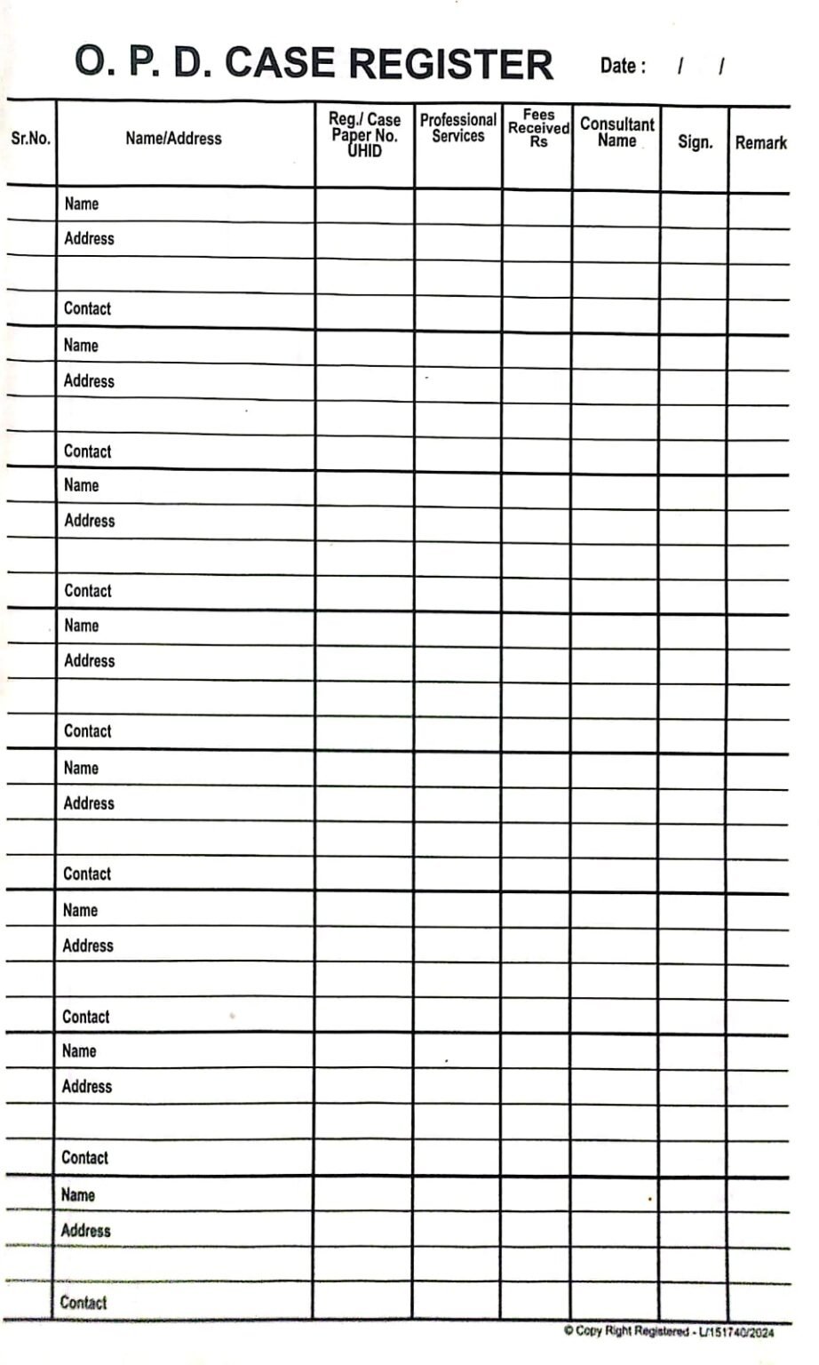 OPD Register Legal size NABH Format 200 Pages - SHRI SAMARTH GROUP